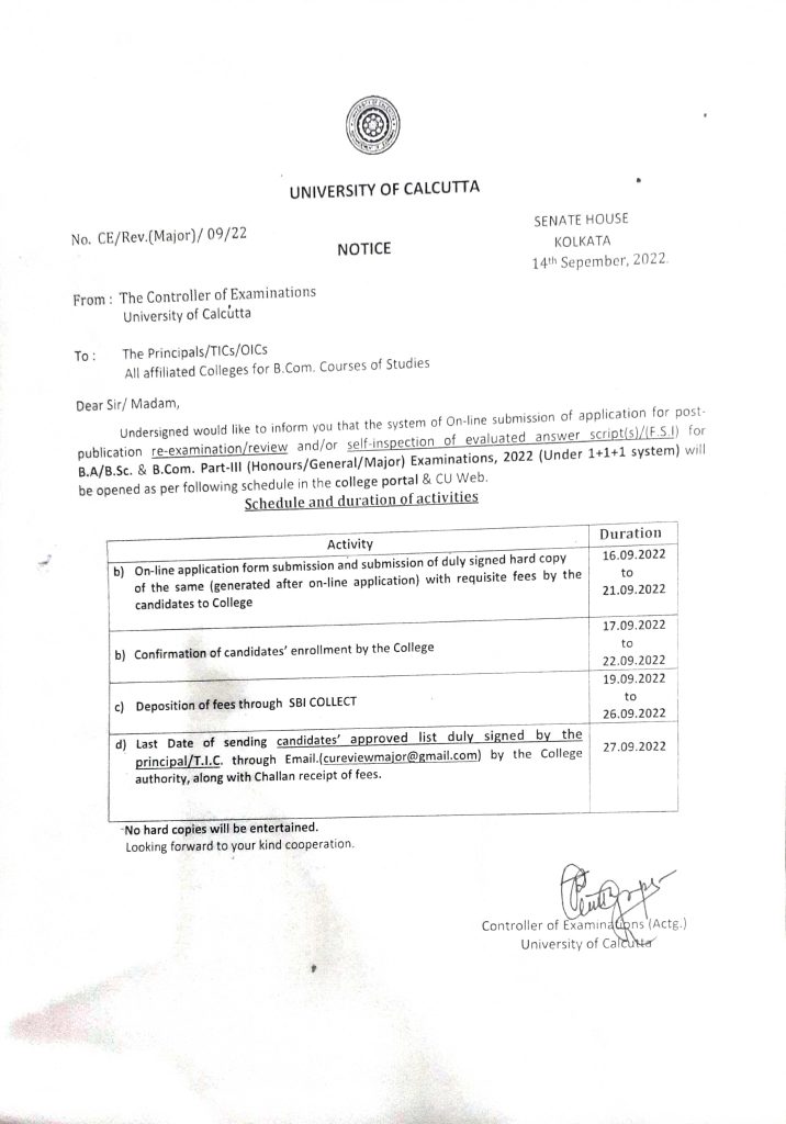 University Of Calcutta Notice | Surendranath College for Women