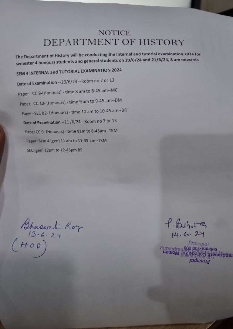 Notice – Department of History SEM 4 Internal & Tutorial Examination ...